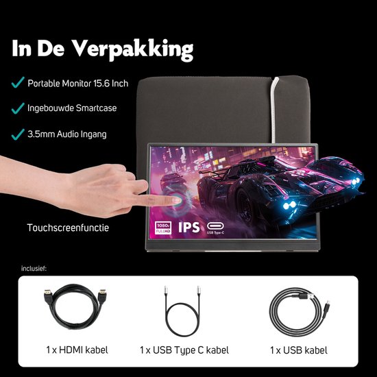 Pora&Co - IPS Portable Game Monitor - Touchscreen - Beeldscherm 15.6 ...
