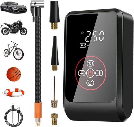 Draagbare luchtcompressor met LCD-display en Powerbank functie – Bandenpomp 150 psi... | bol