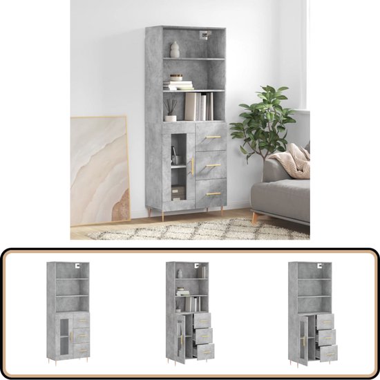 vidaXL Hoge kast - 69,5x34x180 cm - Betongrijs Hoge Kast - Opbergkast ...