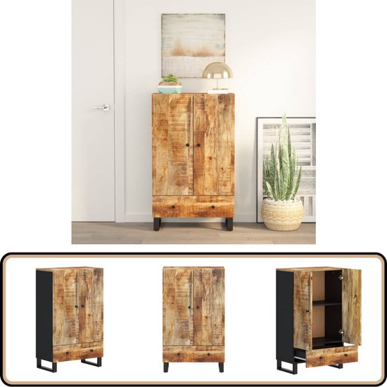 vidaXL Hoge kast - Massief mangohout en ijzer - 100 cm Hoge Kast ...