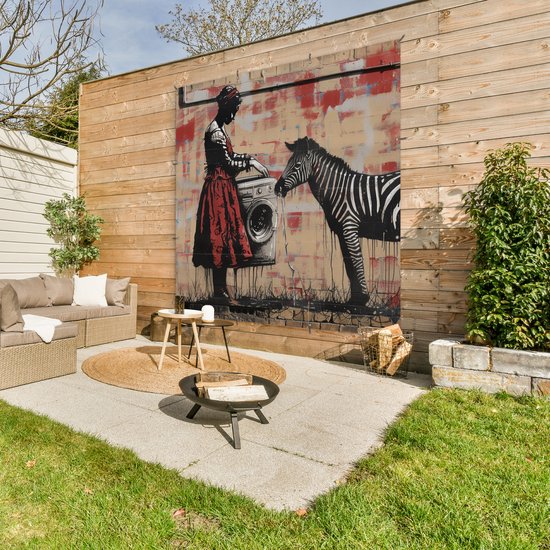 Tuinposter 200x200 cm - Tuindecoratie Street art - Zebra - Vrouw ...