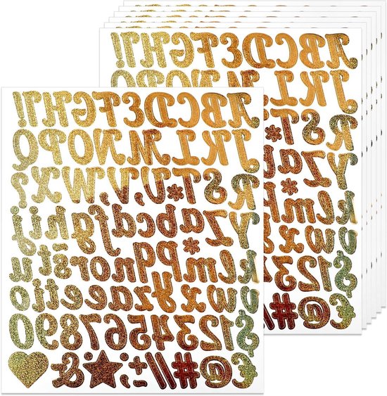 8 Sheets Gold Sticker Letters Self Adhesive Glitter Alphabet Letter ...