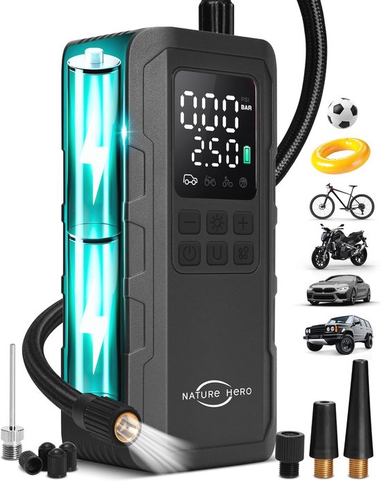 Draagbare auto-luchtcompressor – 150 PSI, draadloos met digitale LCD ...