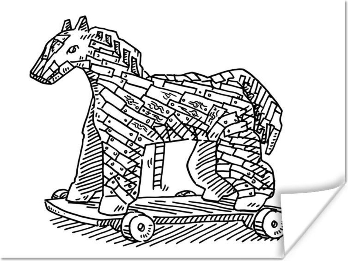 Poster Een schetstekening van het Trojaanse Paard - 40x30 cm | bol.com