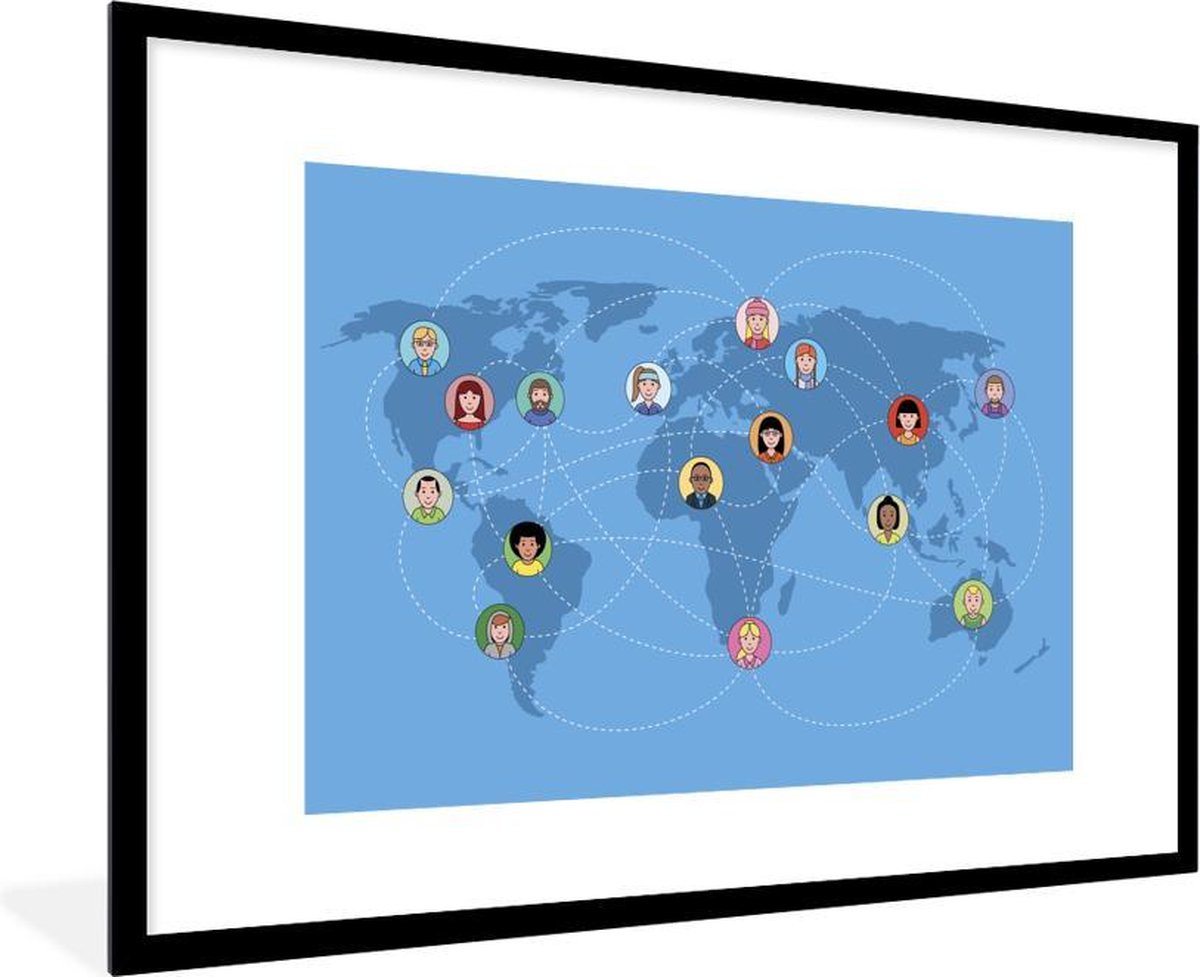 Fotolijst incl. Poster - Een cartoontekening van een kaart van de ...