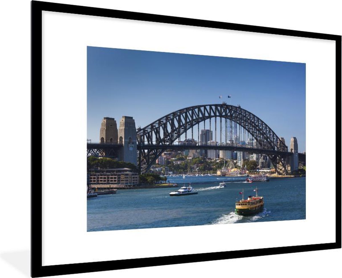 Fotolijst incl. Poster - Boten onder de Sydney Harbour Bridge in ...