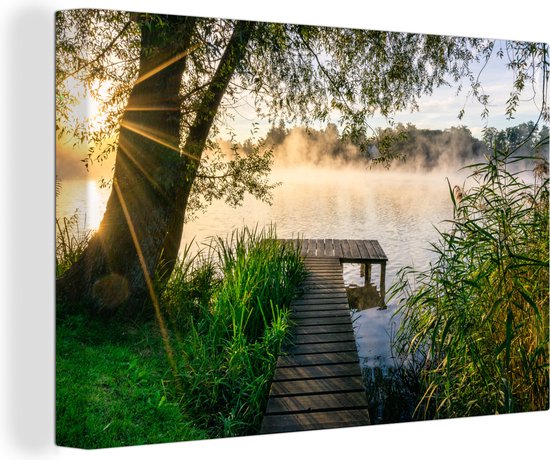 Canvas schilderij 140x90 cm - Wanddecoratie Zonsopgang bij een kleine ...