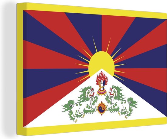 Canvas schilderij 140x90 cm - Wanddecoratie Een illustratie van de vlag van Tibet -... | bol