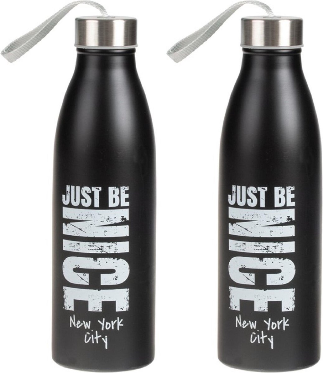 2x Sport Bidon drinkfles/waterfles New York City print zwart 750 Ml van ...