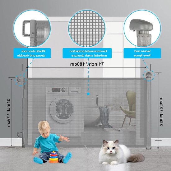 Intrekbare trappoort voor baby - verlengbaar tot 180 cm breed - 86 cm ...