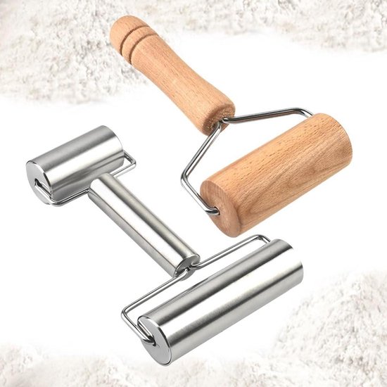 Houten Deegroller van Roestvrij Staal - Deegroller 2 Stuks - Kleine ...