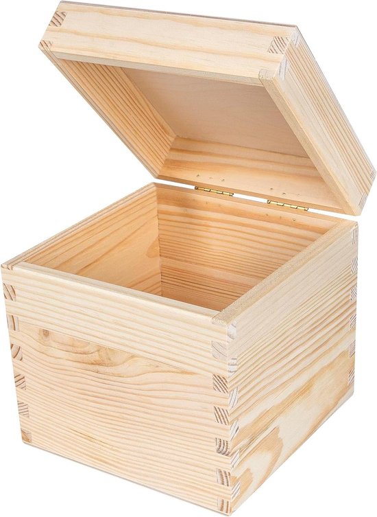 Vierkante Houten Kubus Opbergdoos - 16 x 16 x 16 cm - Ongeverfd Hout ...