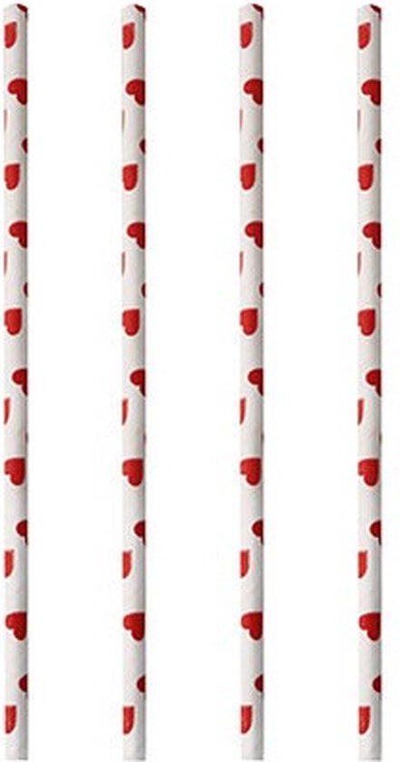200x Duurzame papieren rietjes met rode hartjes - serie Pure ...