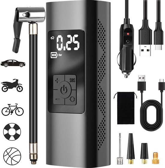 Ophy - Elektrische Pomp Draagbare Luchtcompressor Mini Bandenpomp 12V 6000mAh... | bol