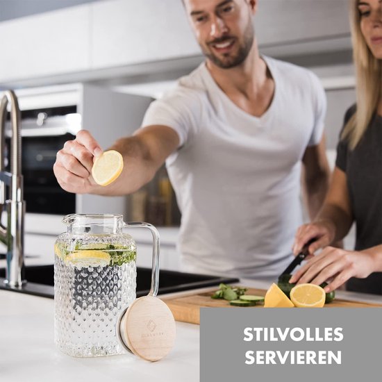 Waterkaraf - Water karaf met deksel van bamboehout - Boriumsilicaatglas ...