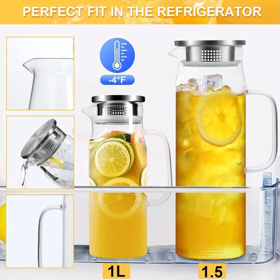 Waterkaraf - Water karaf 1 liter - glazen karaf met deksel - waterkan ...