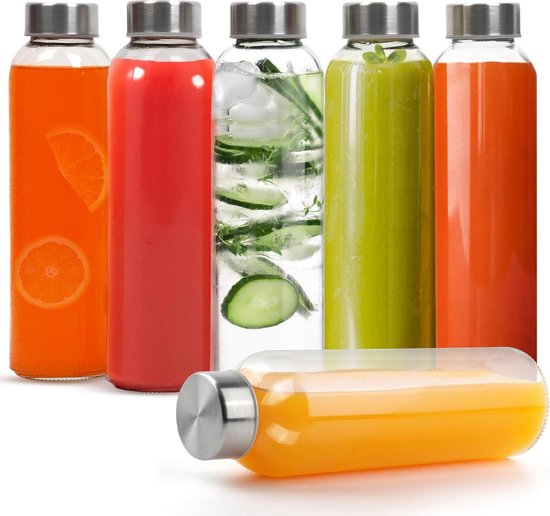 Herbruikbare Glazen Waterflessen 500ml met Doppen - Doorzichtig ...