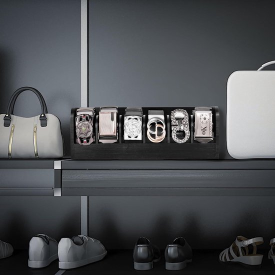 Riem Organizer Doos van Donker Bamboe Hout - 6 Grid Riem Rek voor Kast ...