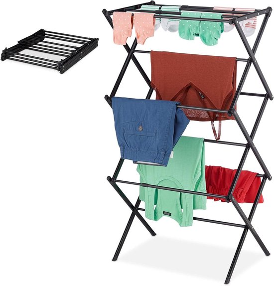 Wasrek inklapbaar uitschuifbaar 11 roedes ruimtebesparend zwart metaal ...