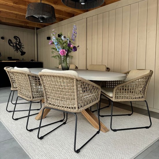 BUITEN living Tulum dining tuinstoel set van 6 | touw + RVS | Sahara ...