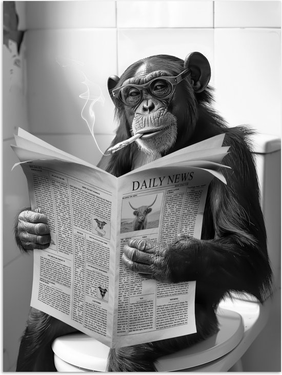 Poster 30x40 cm - Chimpansee - Aap - Krant - WC - Humor - Posters ...