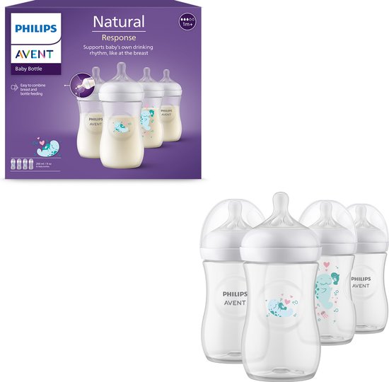 Philips Avent Natural Response 4 babyflessen – 260 ml – Flow 3- zeehond ...