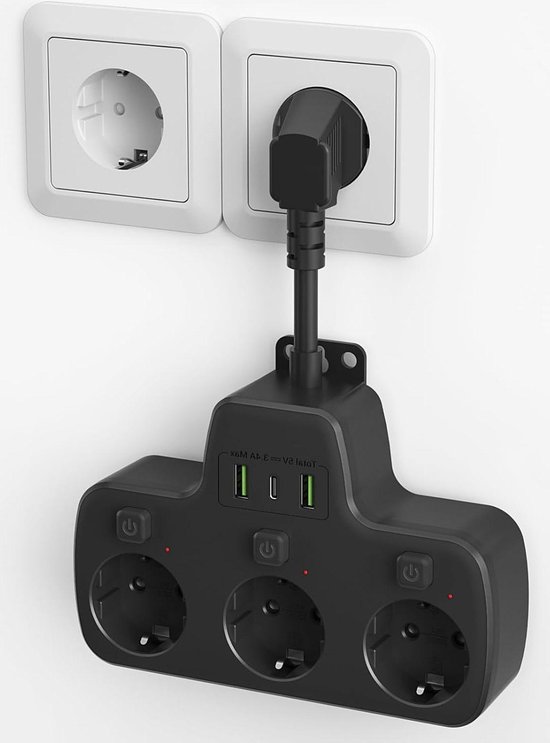 Stopcontact Splitter met Individuele Schakelaars en USB C - 3 ...