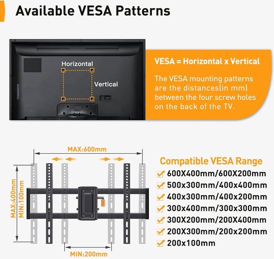 Muurbeugel voor 37-75 inch TV - kantelbaar en zwenkbaar - VESA 200x100-600x400 -... | bol