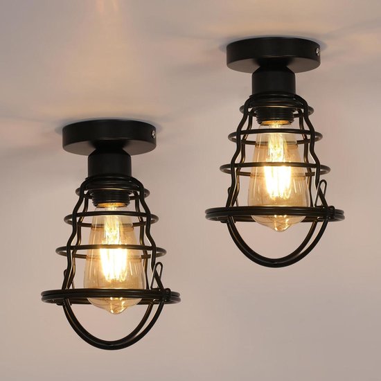 Vintage industriële plafondlamp Semi Flush Mount Light Zwart metalen ...