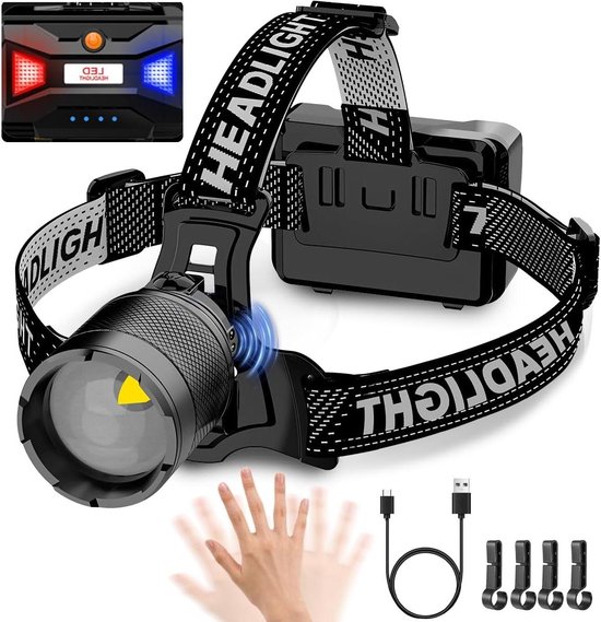 LED Hoofdlamp Rood Licht Bewegingssensor Extreem Helder - 20000 Lumen ...