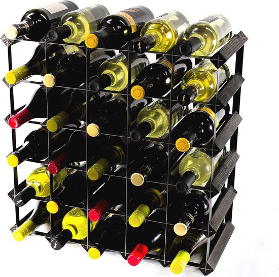 Classic Wijnrek 30 Flessen - Zwart Hout en Metalen Design | bol