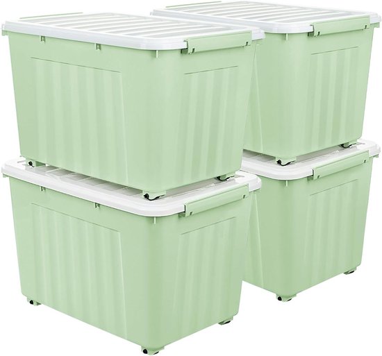 Opbergdozen met wielen - Plastic opbergdoos met deksel - Vergrendelende ...