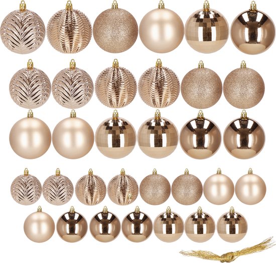 Springos Kerstballen | 33 Stuks | 4/6/8 cm | Roze/ Rosé goud | bol