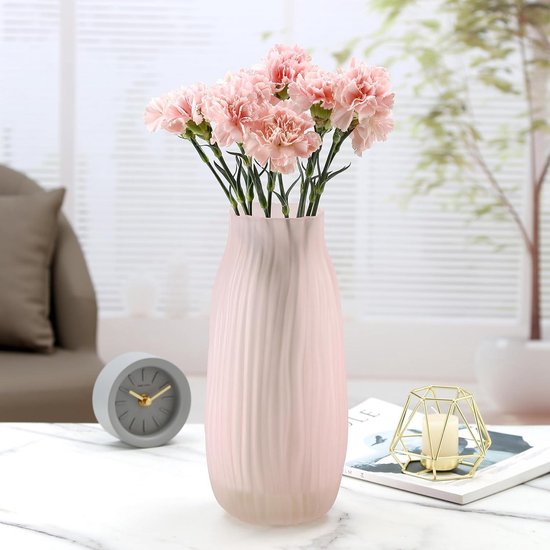 Large Modern Pink Ribbed Glass Vase H-31cm Tall for Floral Decoration ...