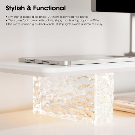 Houten Kristallen Dual Monitorstandaard met LED Lichtstrip - Bureau ...