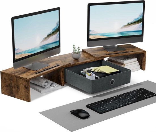 Houten Desktop Monitor Stand Riser - Verstelbare Hoek Bureau Organizer ...