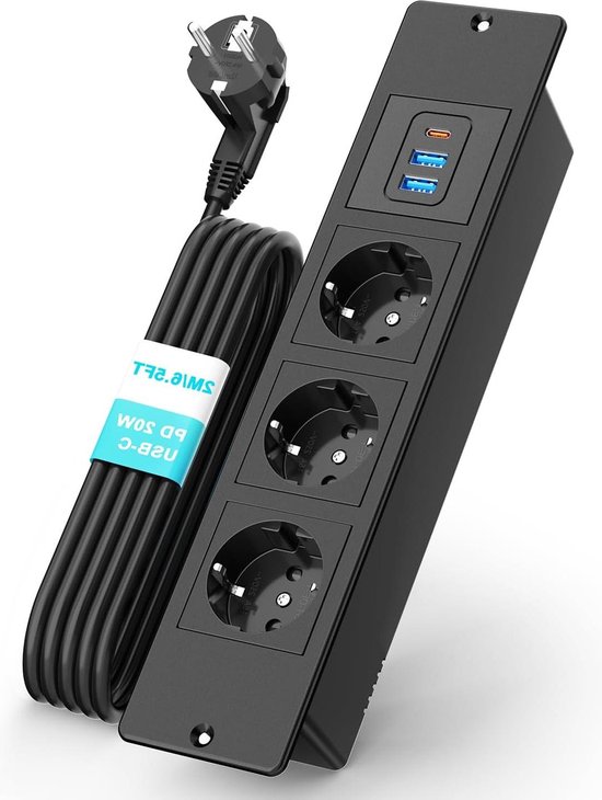 Stekkerdoos Inbouwstekkerdoos met USB C 20 W 3-voudig tafelstopcontact ...