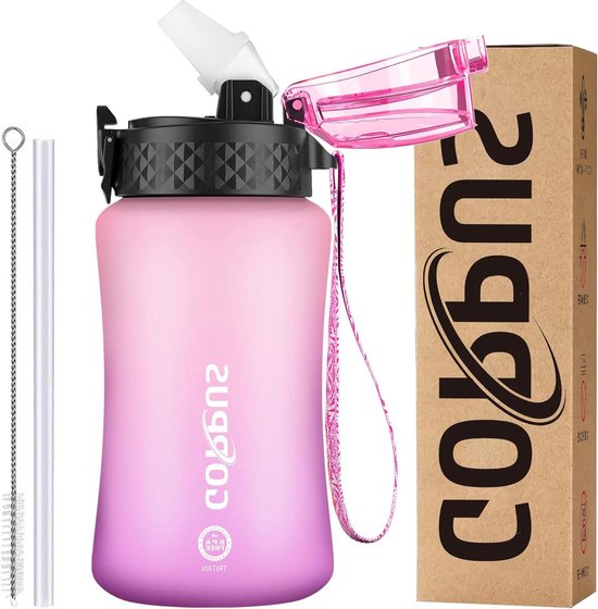 350ml-12oz Kids Waterflessen met rietje en Tijdmarkering - Schoolfles ...