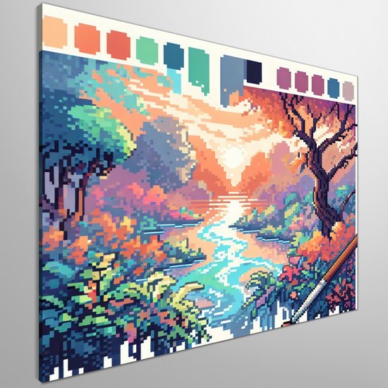 Pixel art aquarel schilderij | Digital drops of color merge in vibrant ...