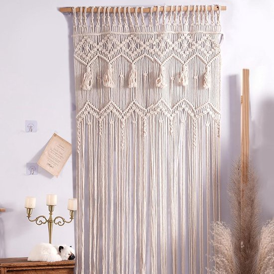 Macramé gordijn decoratie - Boho deurgordijn - 1 stuk - Beige - 72 × ...