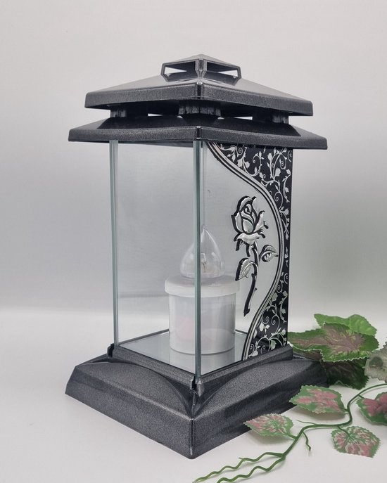 Herdenkingslicht - L-53 - Lantaren - Roos - Zwart - Zilver - Spiegel ...