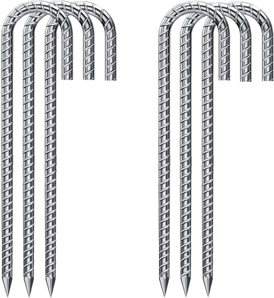 6 stuks verzinkte grondanker-haringen 30 cm J-vormig - stabiele ...