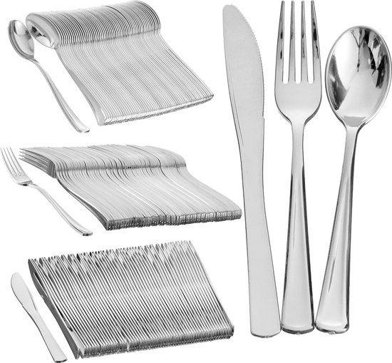 MATANA - 180 Elegante Herbruikbare Zilveren Plastic Bestekset - 60 ...