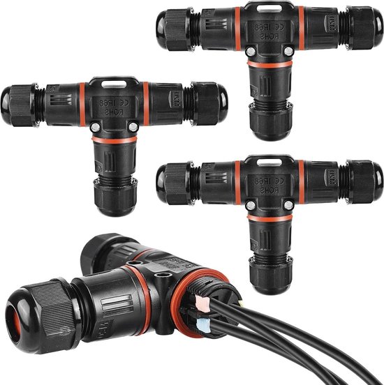 Kabelconnector waterdicht 3-polig IP68 - aardkabel-verdeeldoos - 3-weg ...