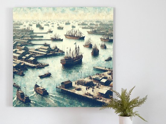 Olieverf haven schilderij | Harbor Hues: A Vivid Voyage Through an Oil ...