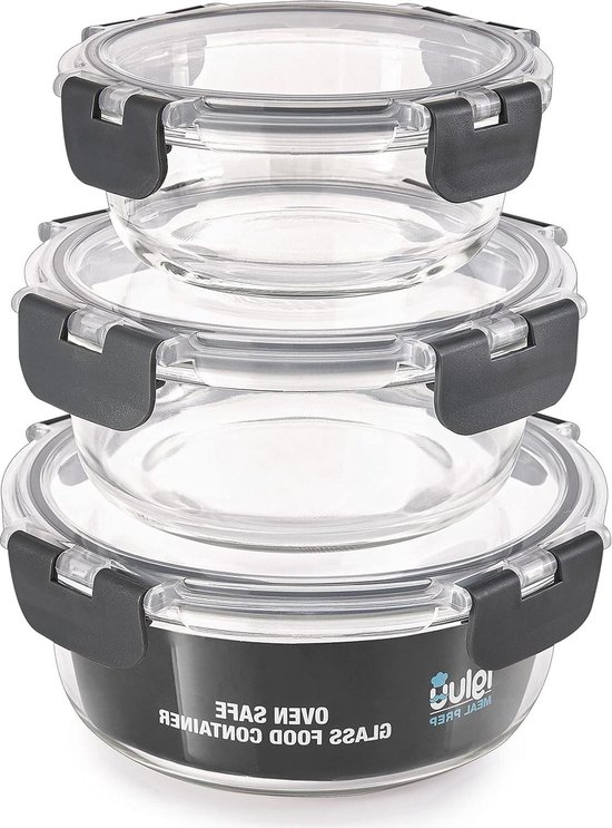 Stackable Round Glass Food Storage Containers - Freezer Microwave Oven ...