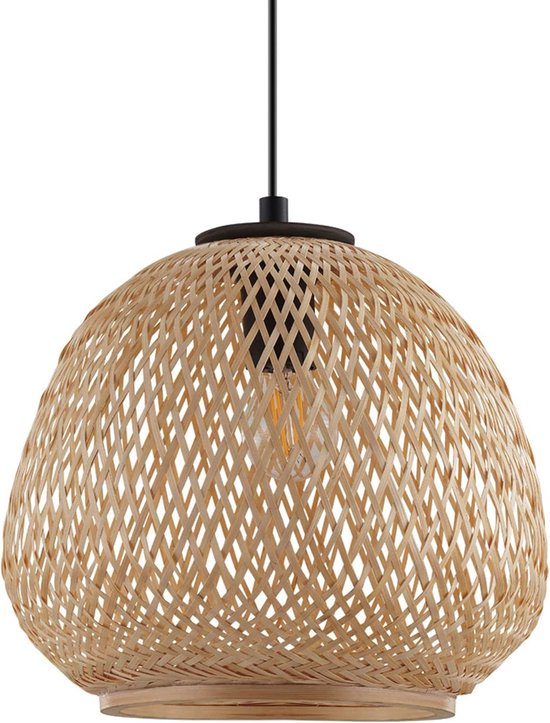 Hanglamp Dembleby 1 vlam vintage natuur hygge houten mand gevlochten ...