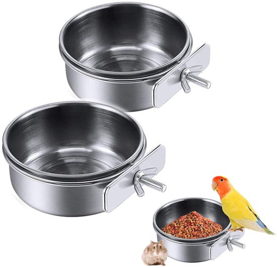 Voerbak & Drinkbak - Voor vogels & hamsters - Roestvrij staal - 2 stuks ...