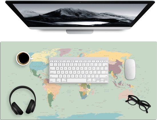 Bureau onderlegger 80x40 cm - Muismat Wereldkaart - Realistisch - Kaart ...