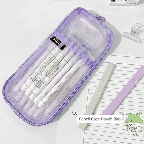 Nylon mesh pencil case with transparent design and zipper closure for ...